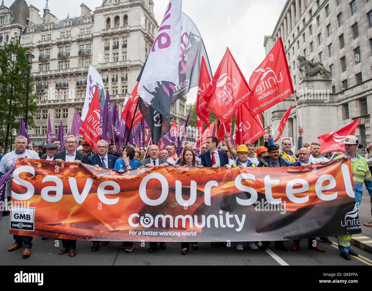 Hundreds of steel workers and their supporters march down London's ...