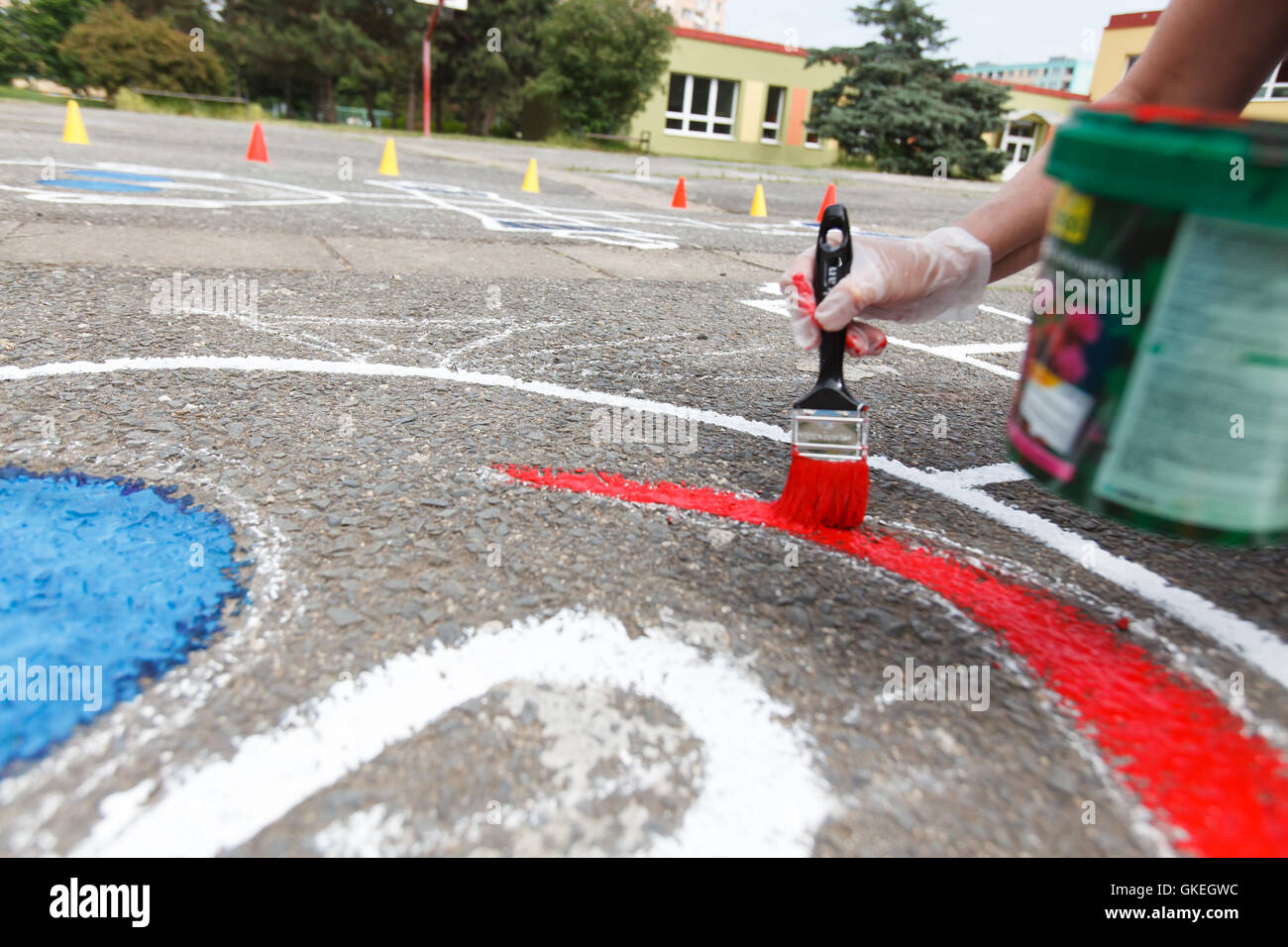 painting playground. Creating attraction in the playground. Handmade ...