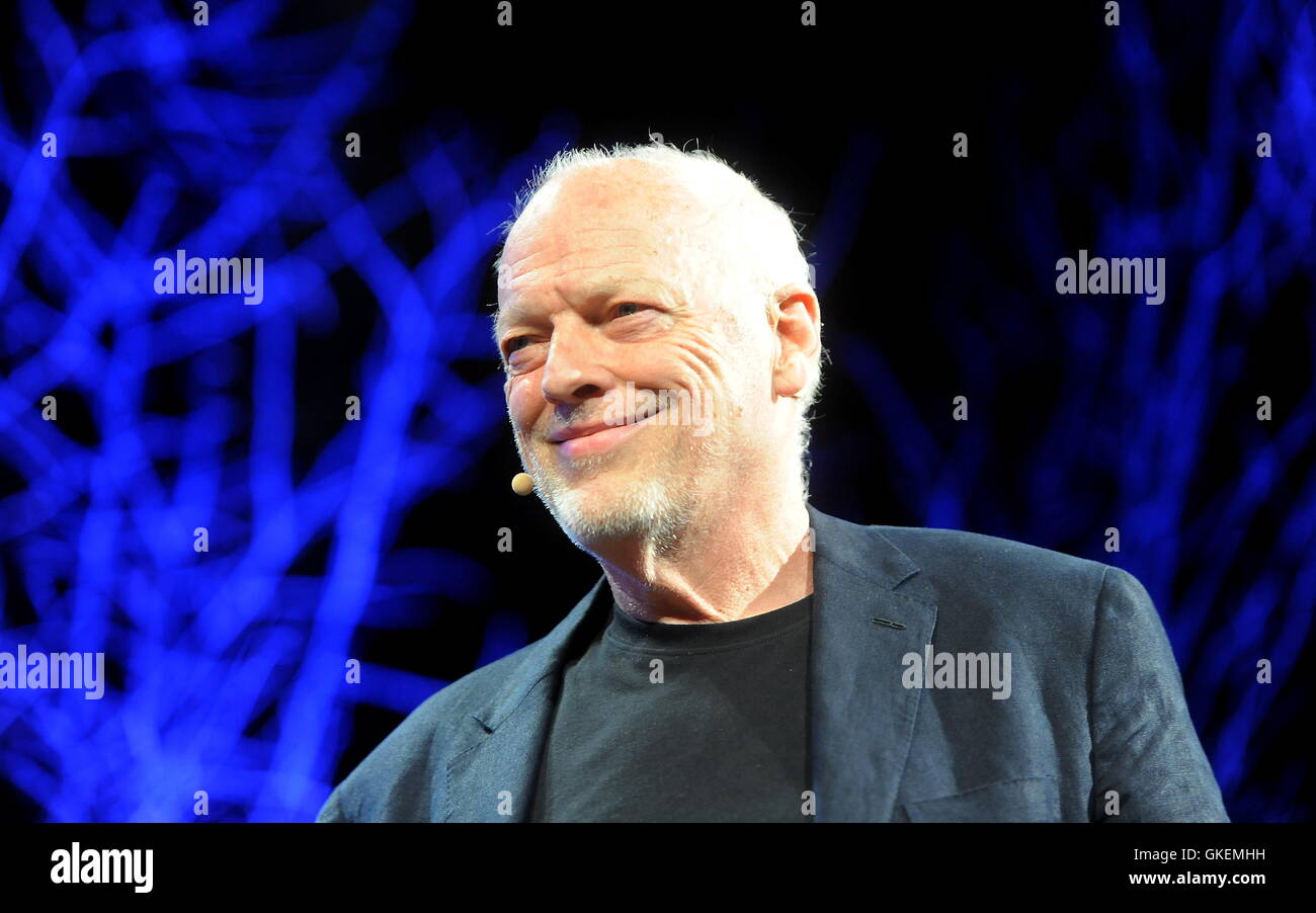 David Gilmour being interviewed at the Hay Festival, Hay-On-Wye, Powys ...