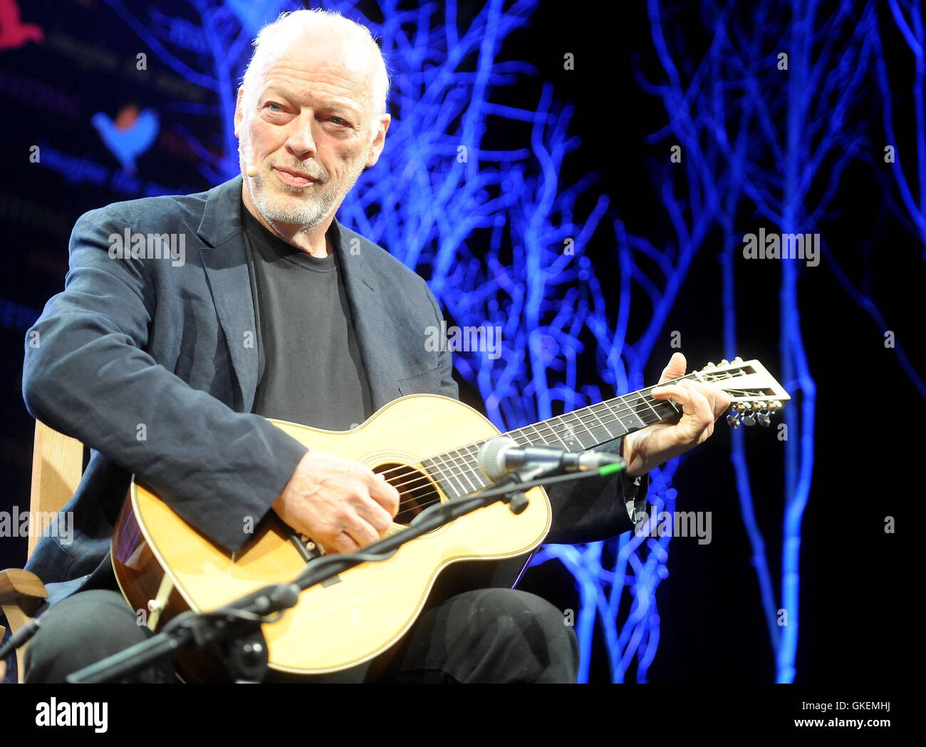 David Gilmour being interviewed at the Hay Festival, Hay-On-Wye, Powys ...