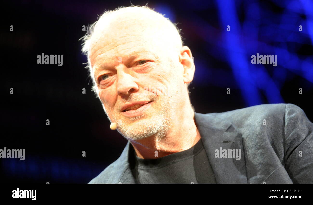 David Gilmour being interviewed at the Hay Festival, Hay-On-Wye, Powys ...