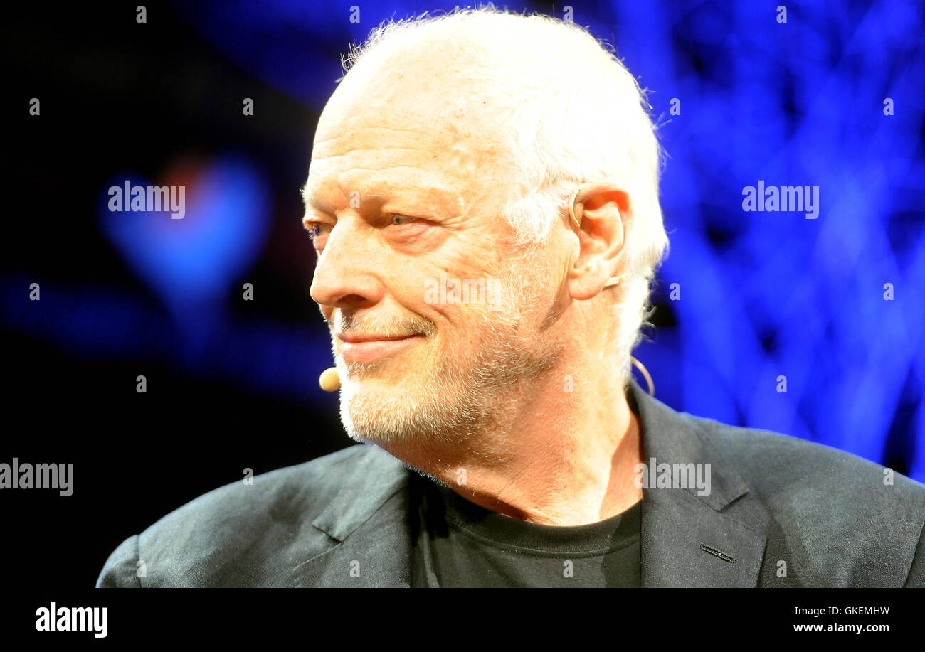 David Gilmour being interviewed at the Hay Festival, Hay-On-Wye, Powys ...
