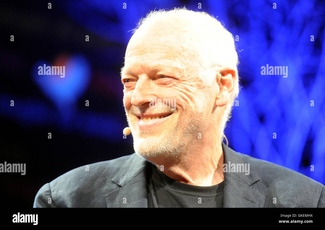 David Gilmour being interviewed at the Hay Festival, Hay-On-Wye, Powys ...