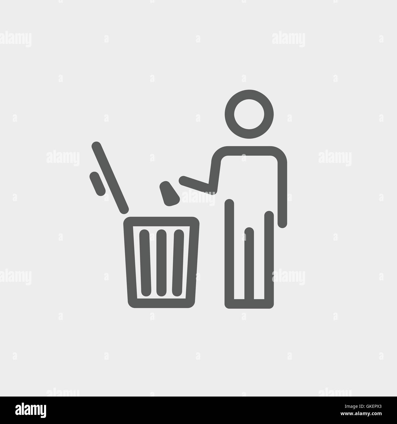 Man throwing garbage in a bin thin line icon Stock Vector Image & Art - Alamy