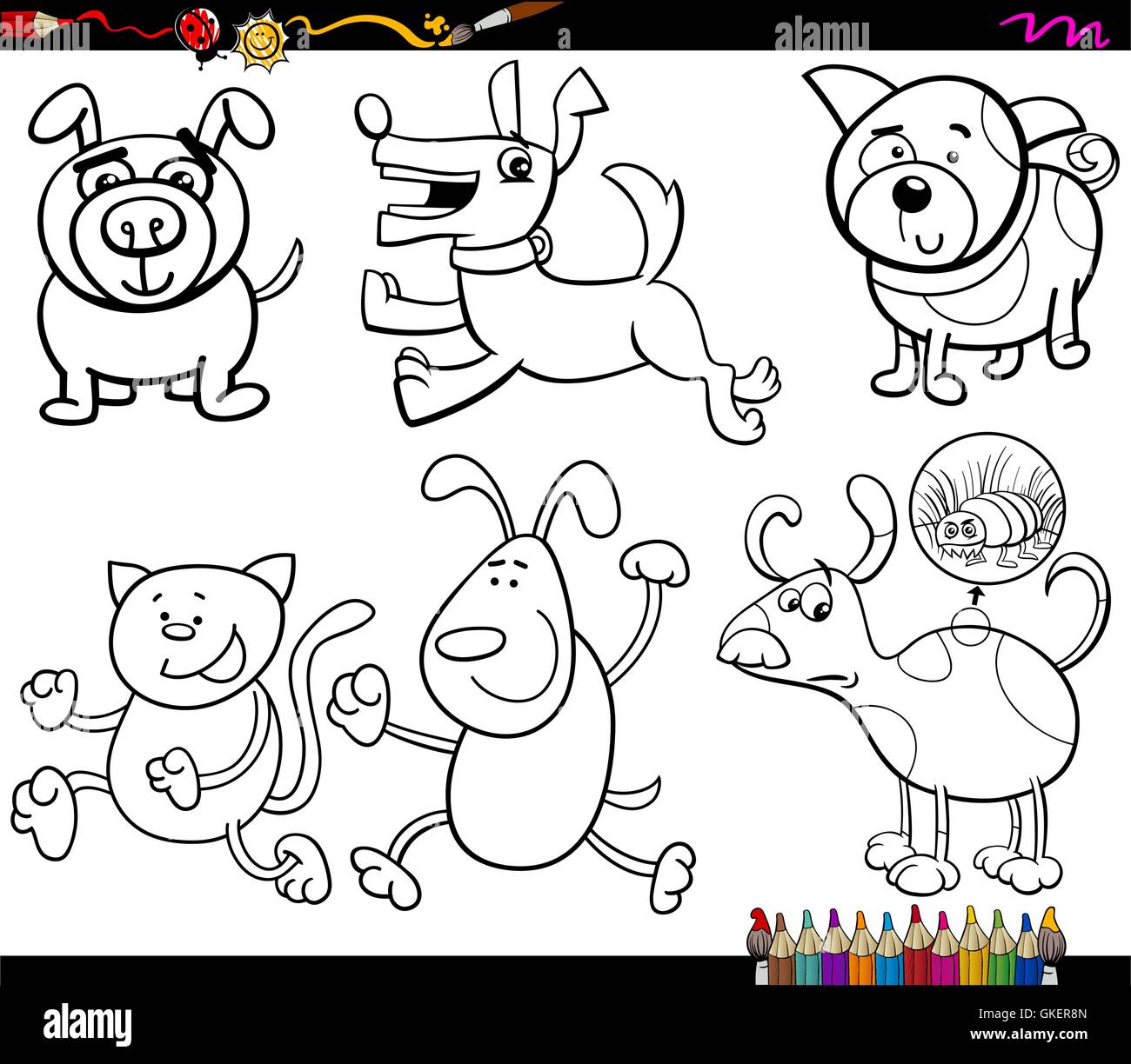 dogs set cartoon coloring page Stock Vector Image & Art - Alamy