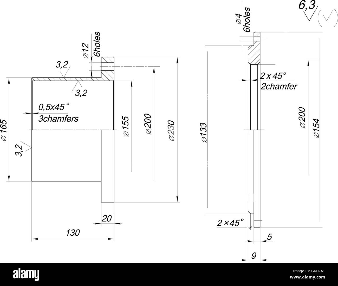 Cap sketch with chamfers. Engineering drawing Stock Vector Image & Art ...