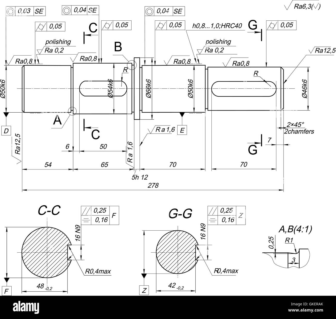 Shaft Sketch With Chamfers Engineering Drawing Vector Image, 59% OFF
