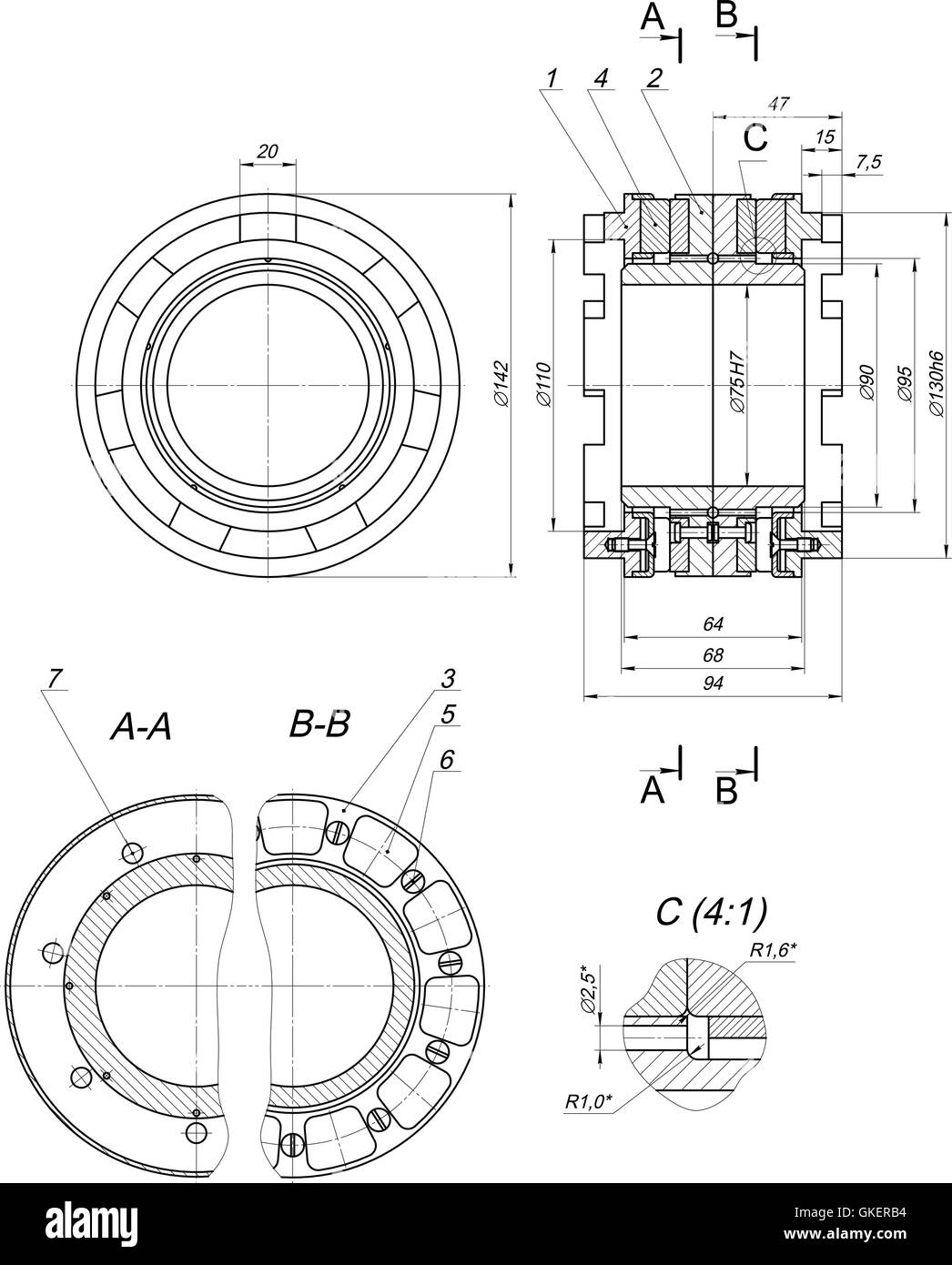 Expanded bearing sketch with numbers Stock Vector Image & Art - Alamy