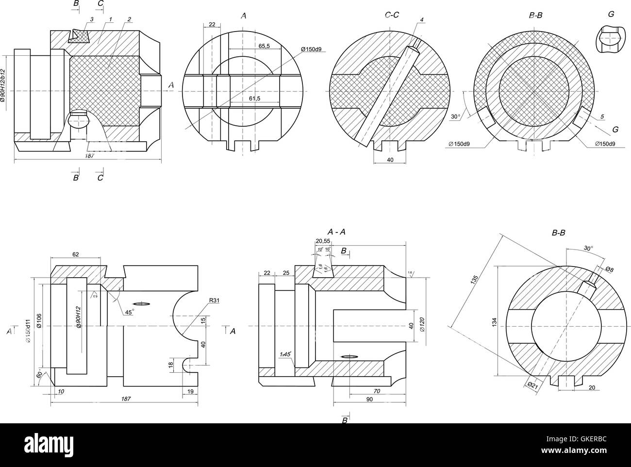 Expanded engineering elements with hatching Stock Vector Image & Art ...