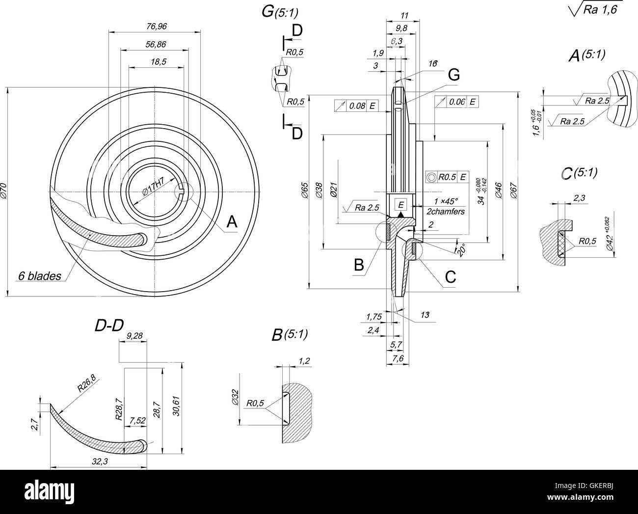 Engineering sketch of wheel with blades Stock Vector Image & Art - Alamy