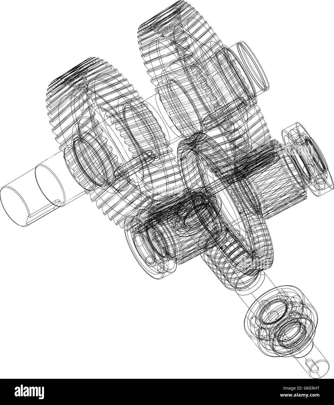 Wire-frame gears with shafts. Close-up. Vector Stock Vector Image & Art ...
