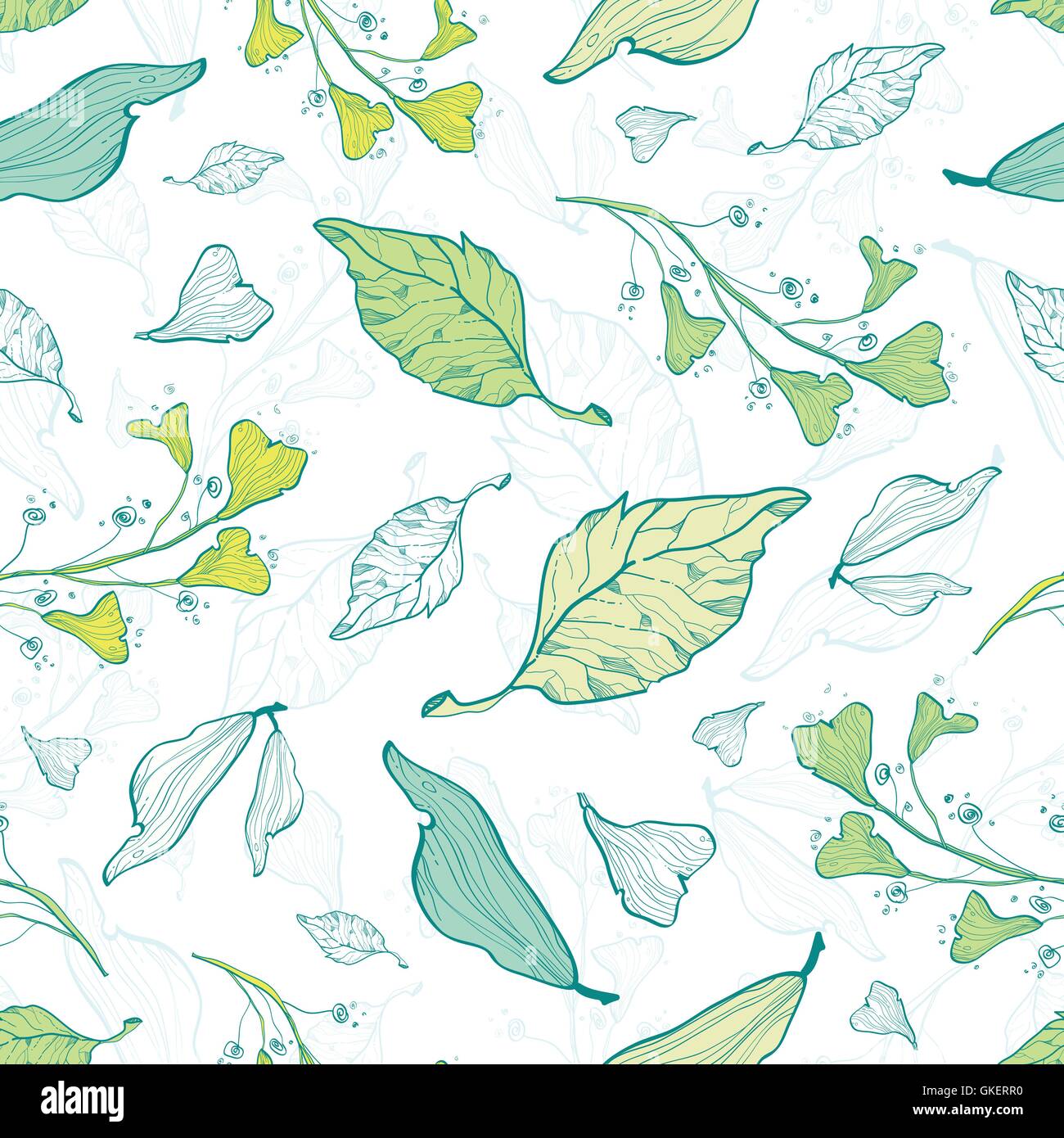 Vector lineart spring leaves seamless pattern background Stock Vector ...