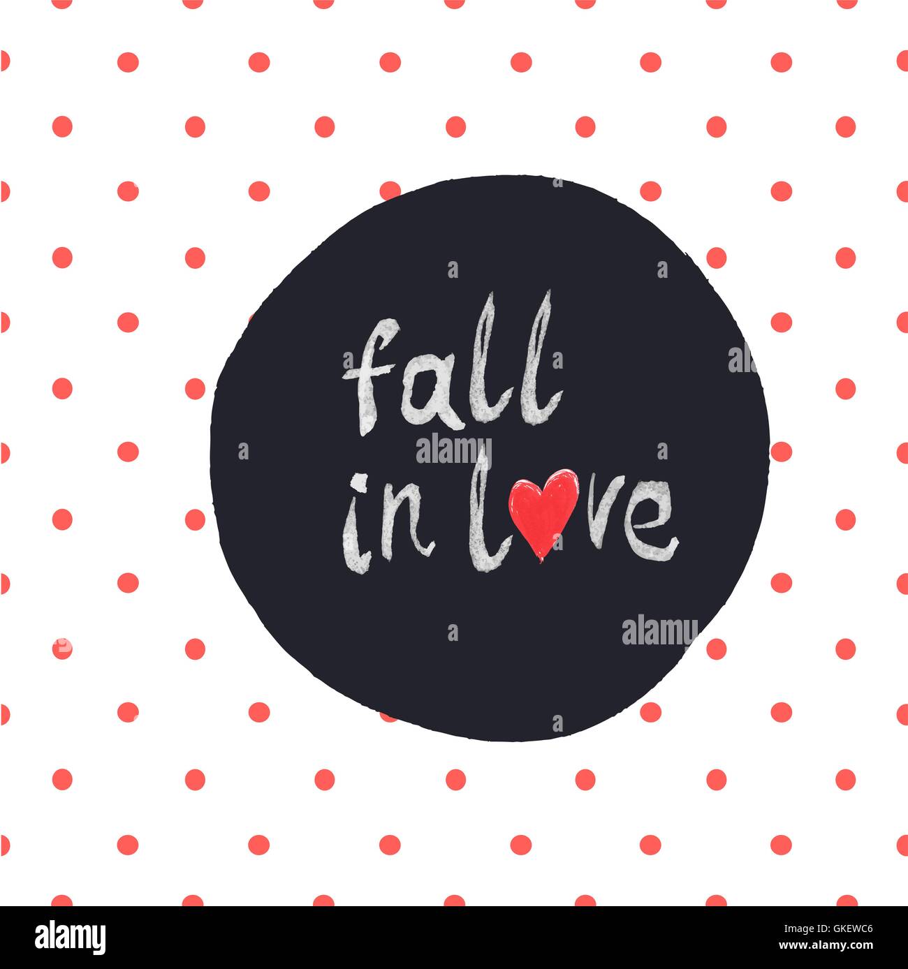 Fall in love lettering with hand-drawn heart symbol on seamles Stock ...