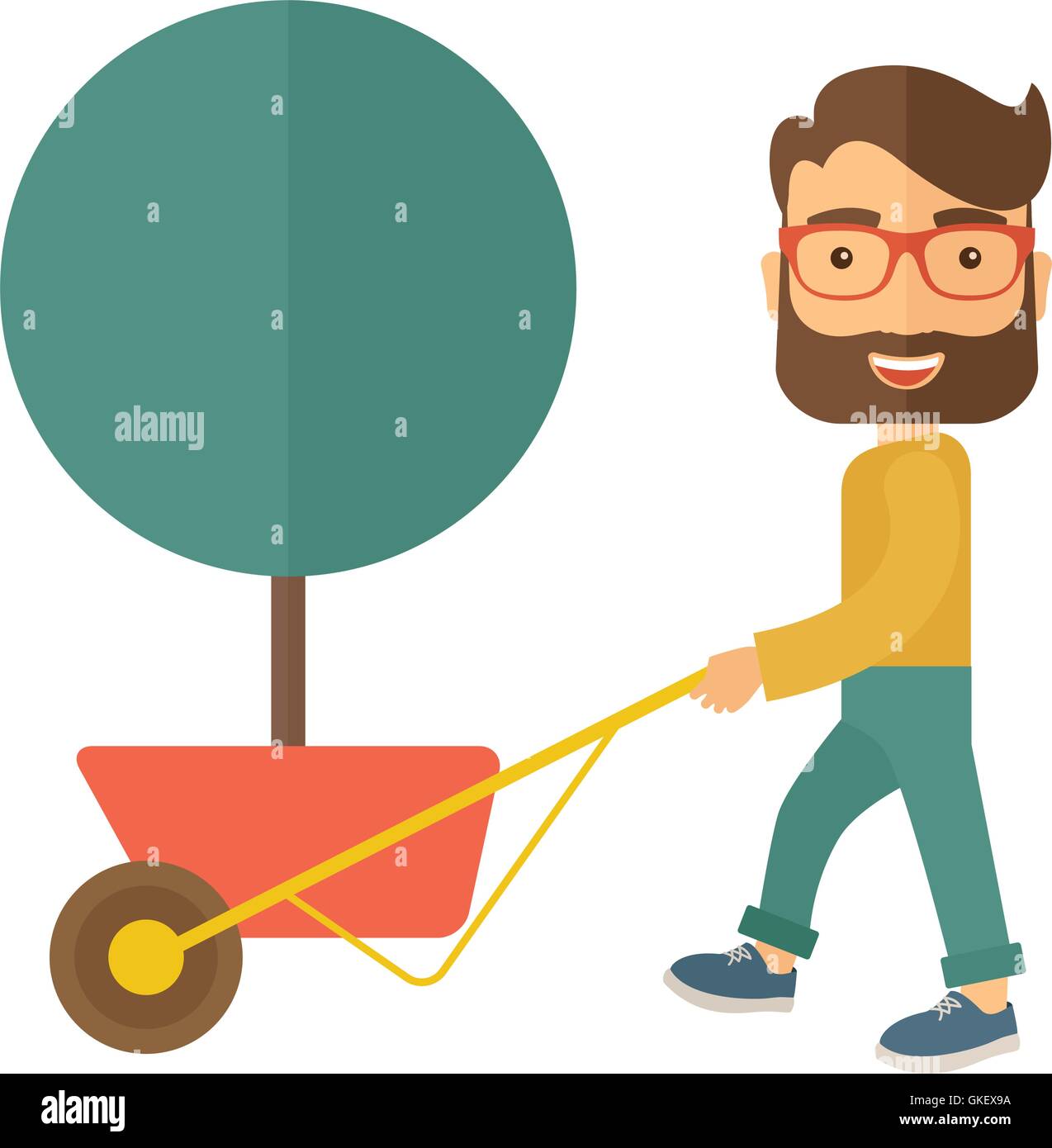 Young man pushing the cart with tree Stock Vector Image & Art - Alamy