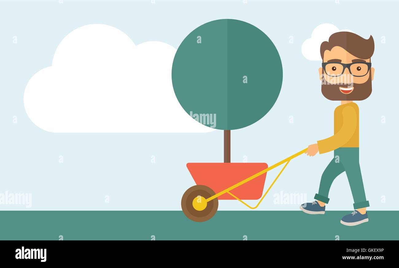 Young man pushing the cart with tree Stock Vector Image & Art - Alamy