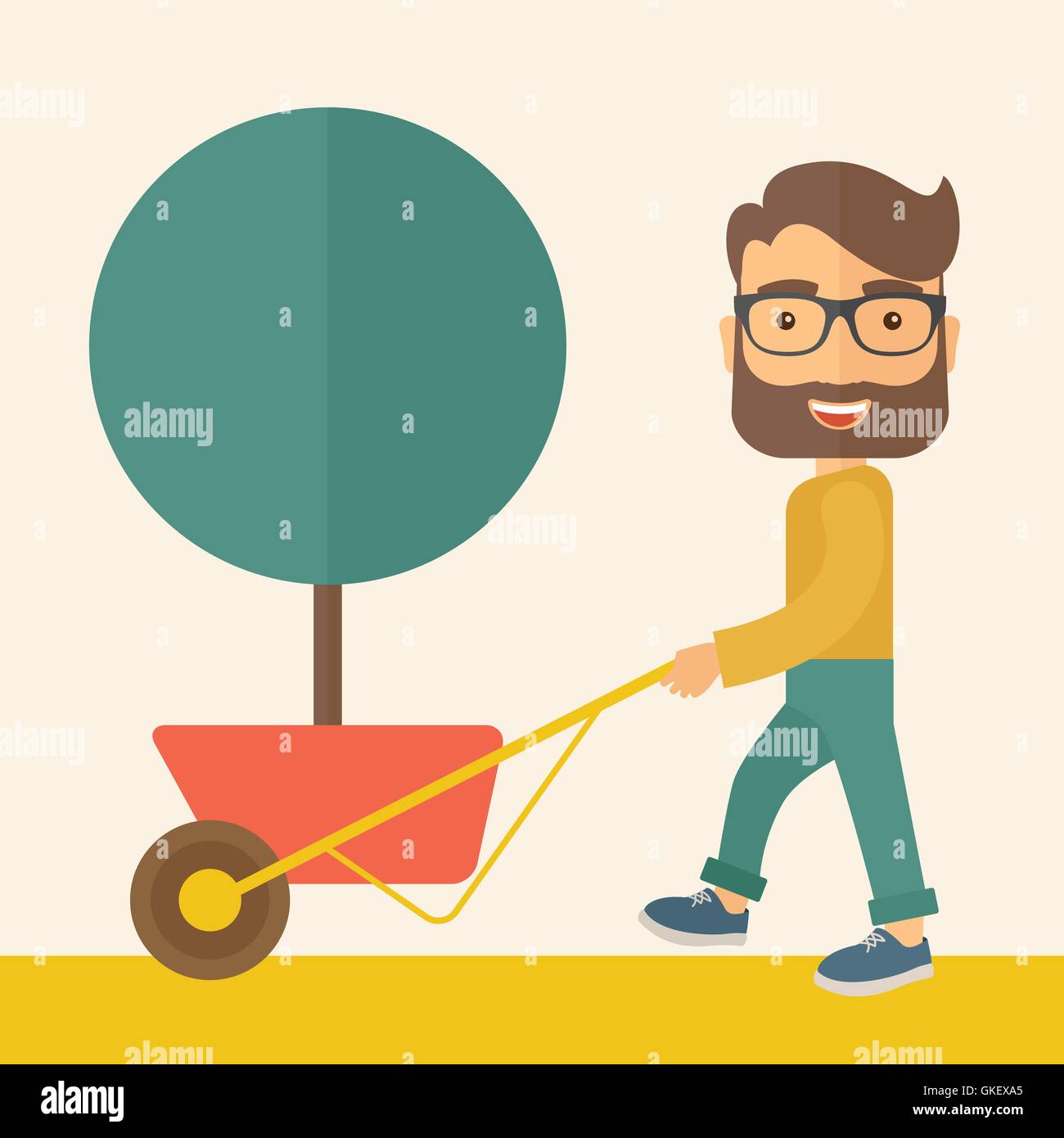 Young man pushing the cart with tree Stock Vector Image & Art - Alamy