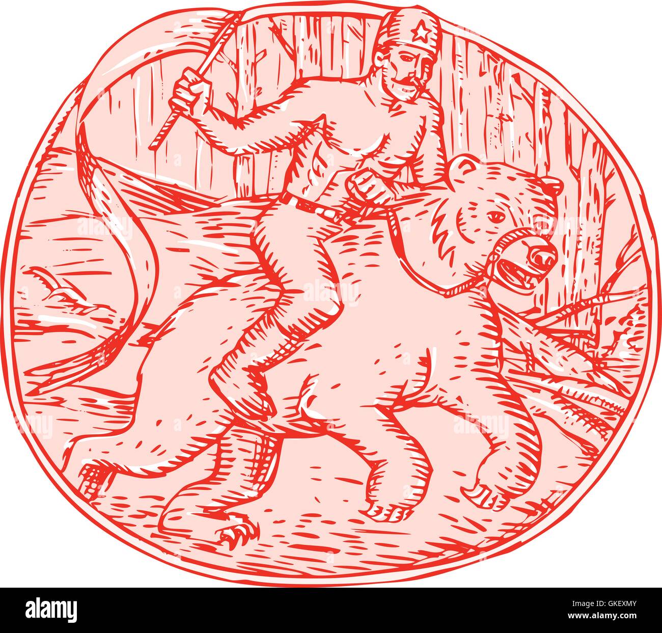 Russian Soldier Riding Bear Etching Stock Vector Image & Art - Alamy