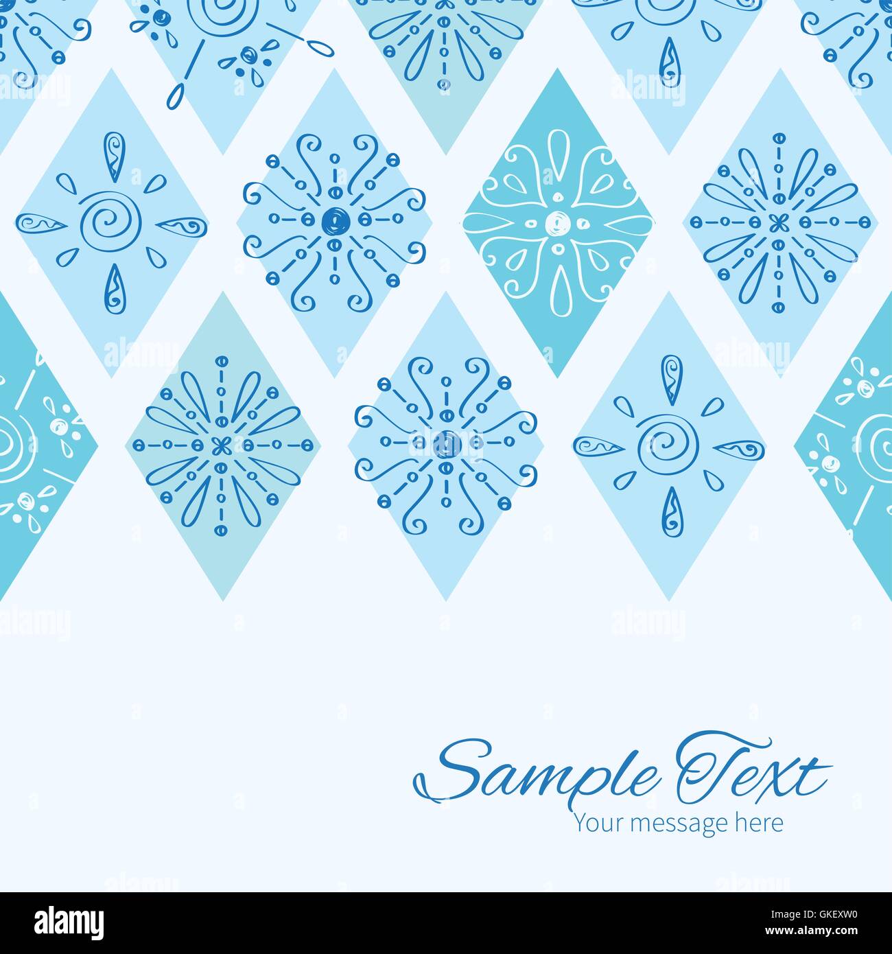 Vector abstract blue doodle rhombus horizontal border card template ...