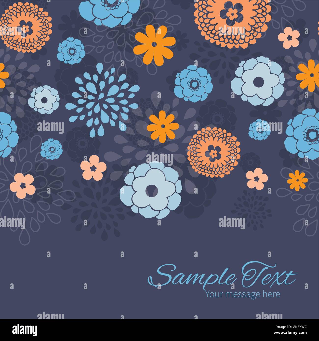 Vector golden and blue night flowers horizontal border card template ...