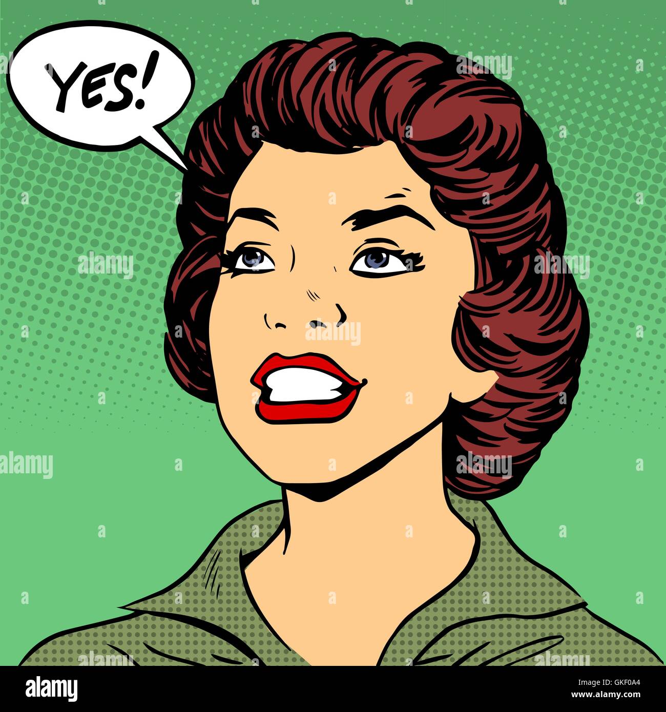 Black Woman Says Yes Pop Art Comics Retro Style Halftone Stock Vector