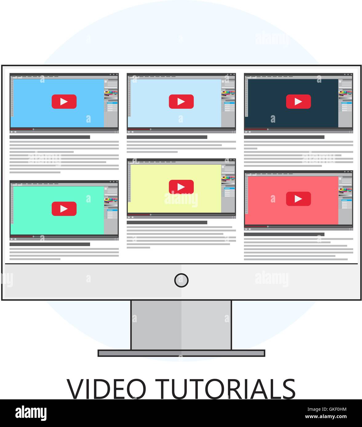 Flat vector illustration.Video tutorials. Study and learning con Stock ...