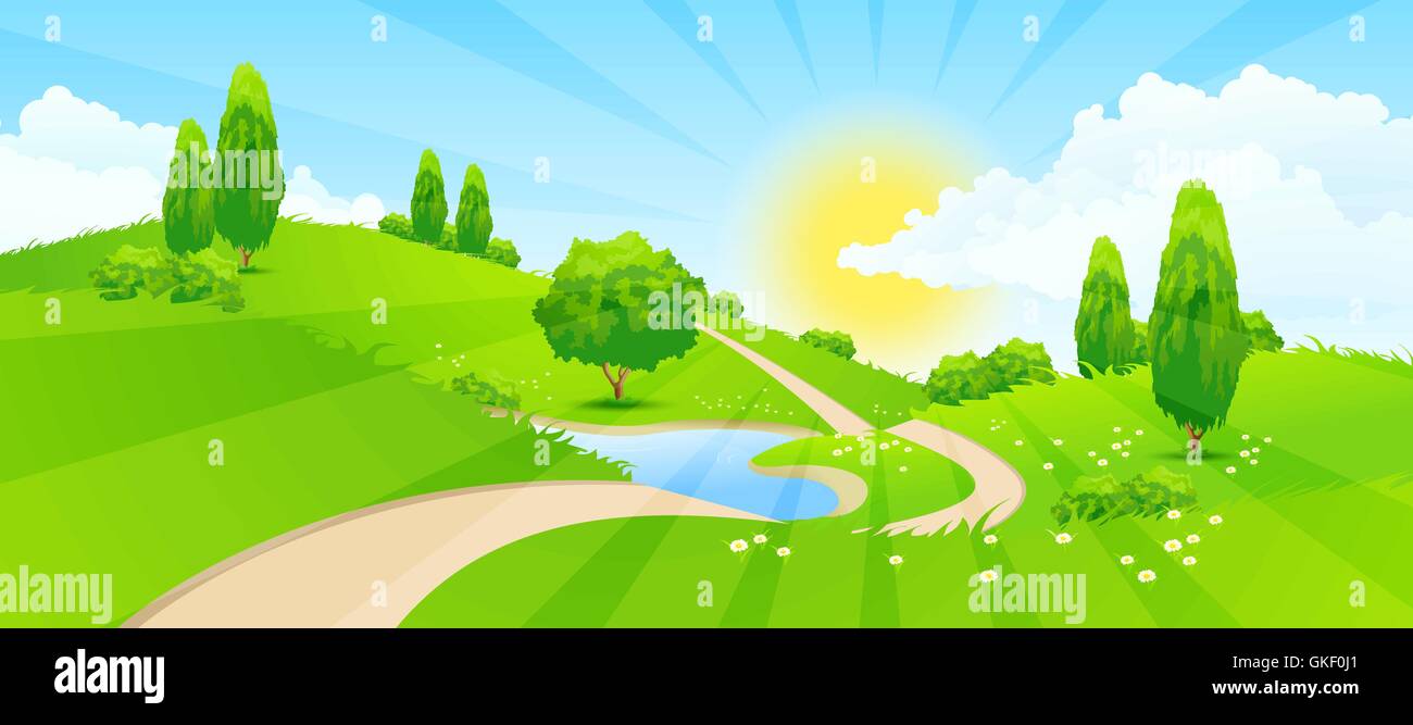 Green Landscape with Road Stock Vector Image & Art - Alamy
