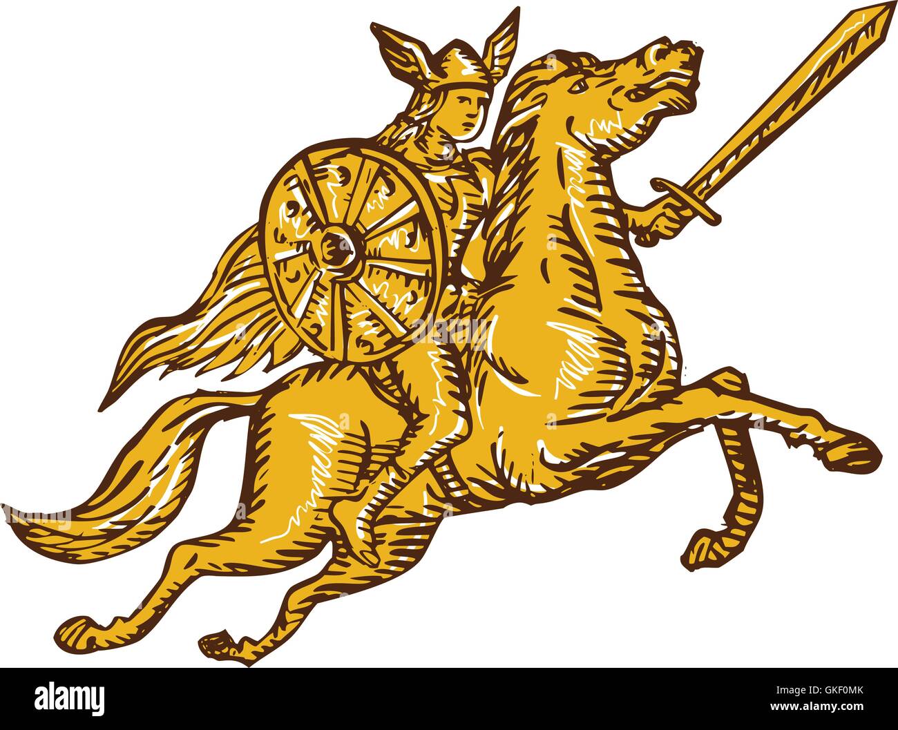 Valkyrie Warrior Riding Horse Sword Etching Stock Vector Image & Art ...