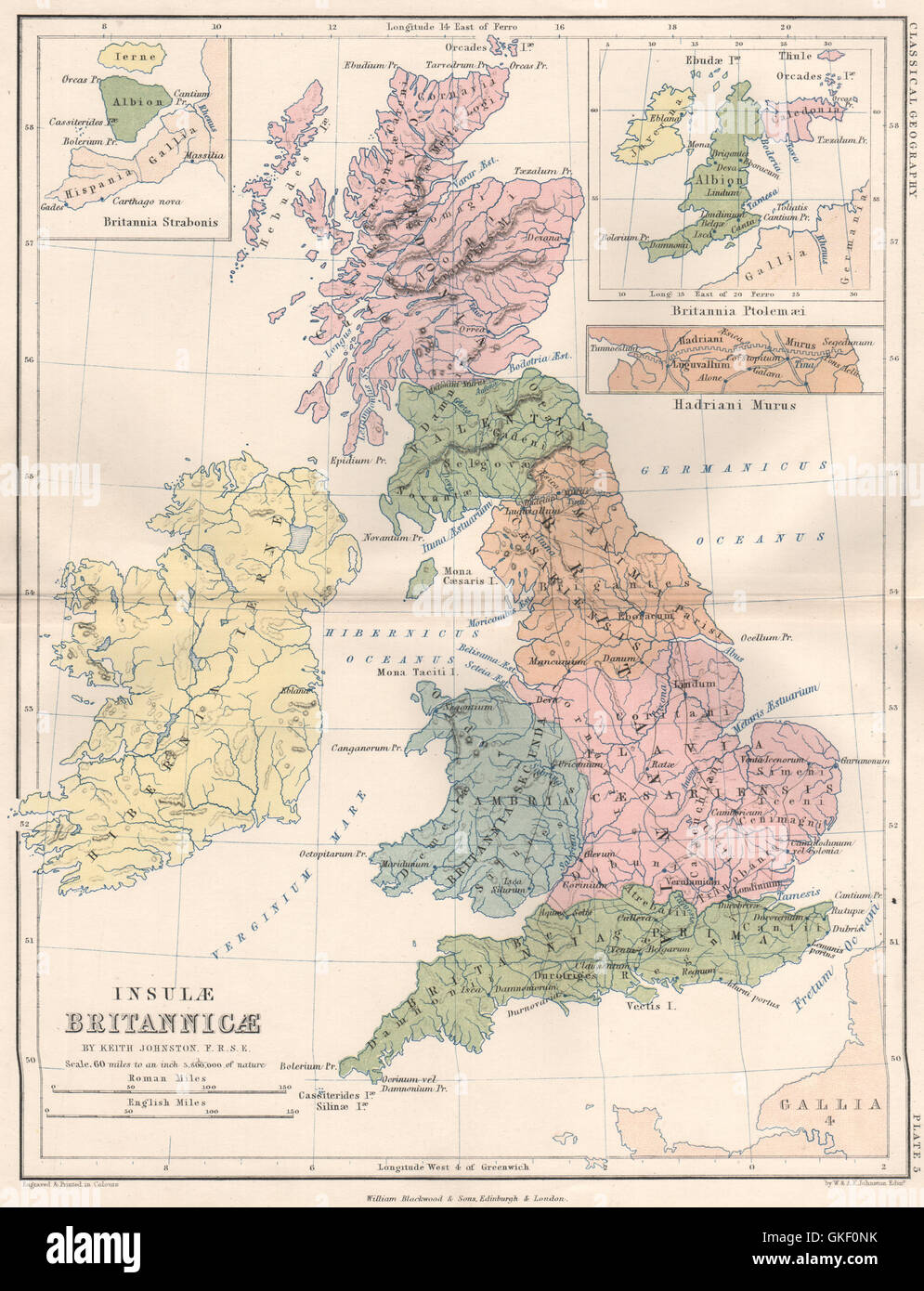 'Insulae Britannicae'. Ancient Britain. Britannia & Hibernia. JOHNSTON ...