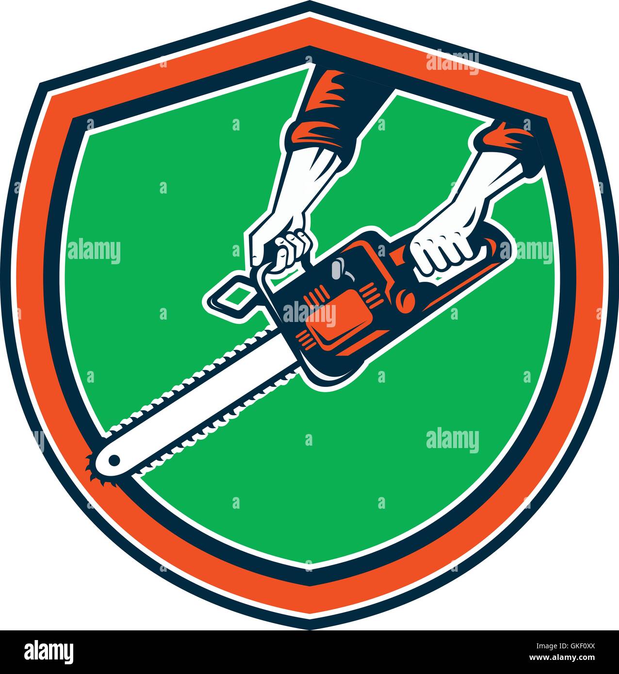 Hand Holding Chainsaw Shield Retro Stock Vector Image & Art - Alamy