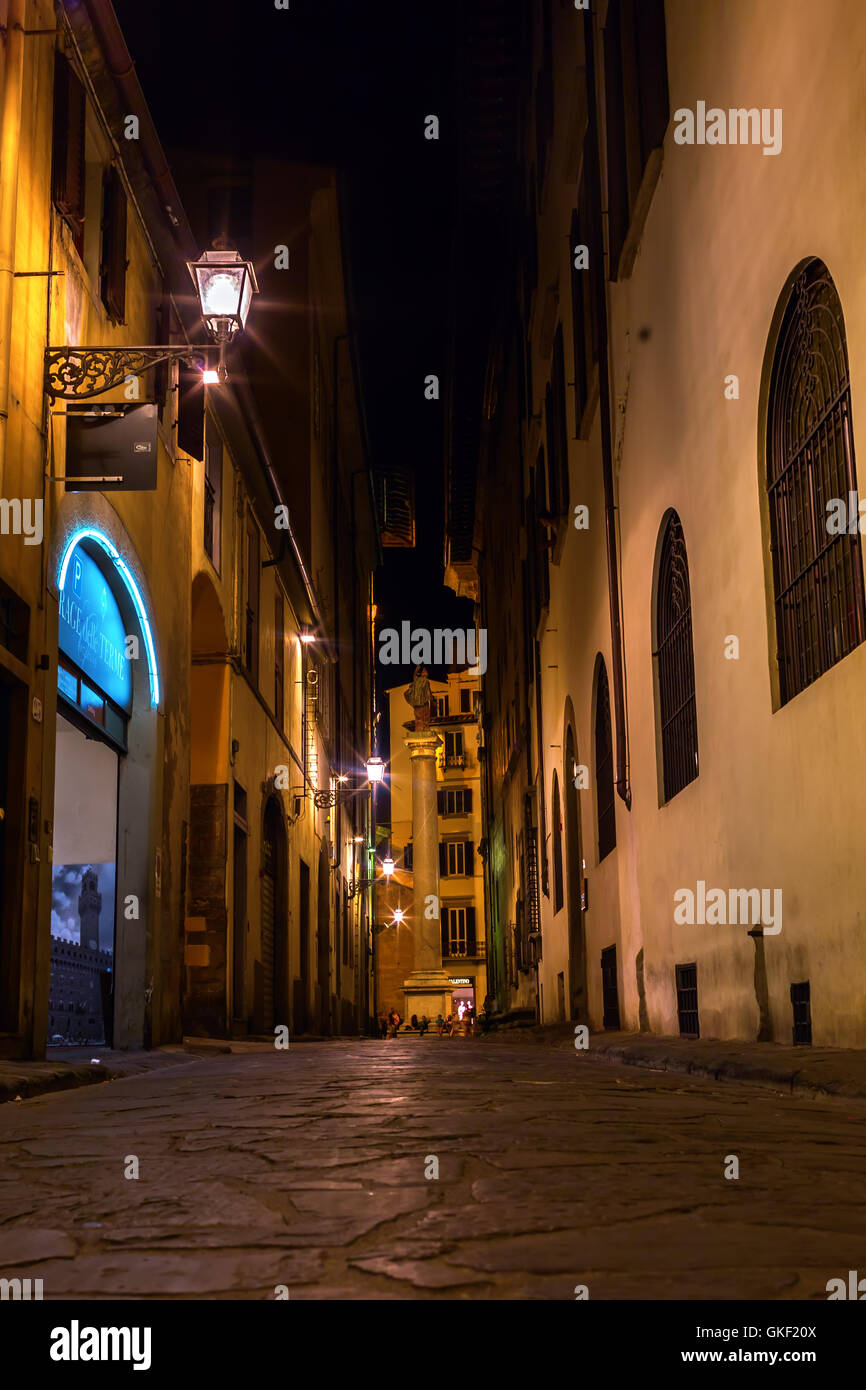 Florence, Italy - July 03, 2016: alley in Florence at night. Florence ...