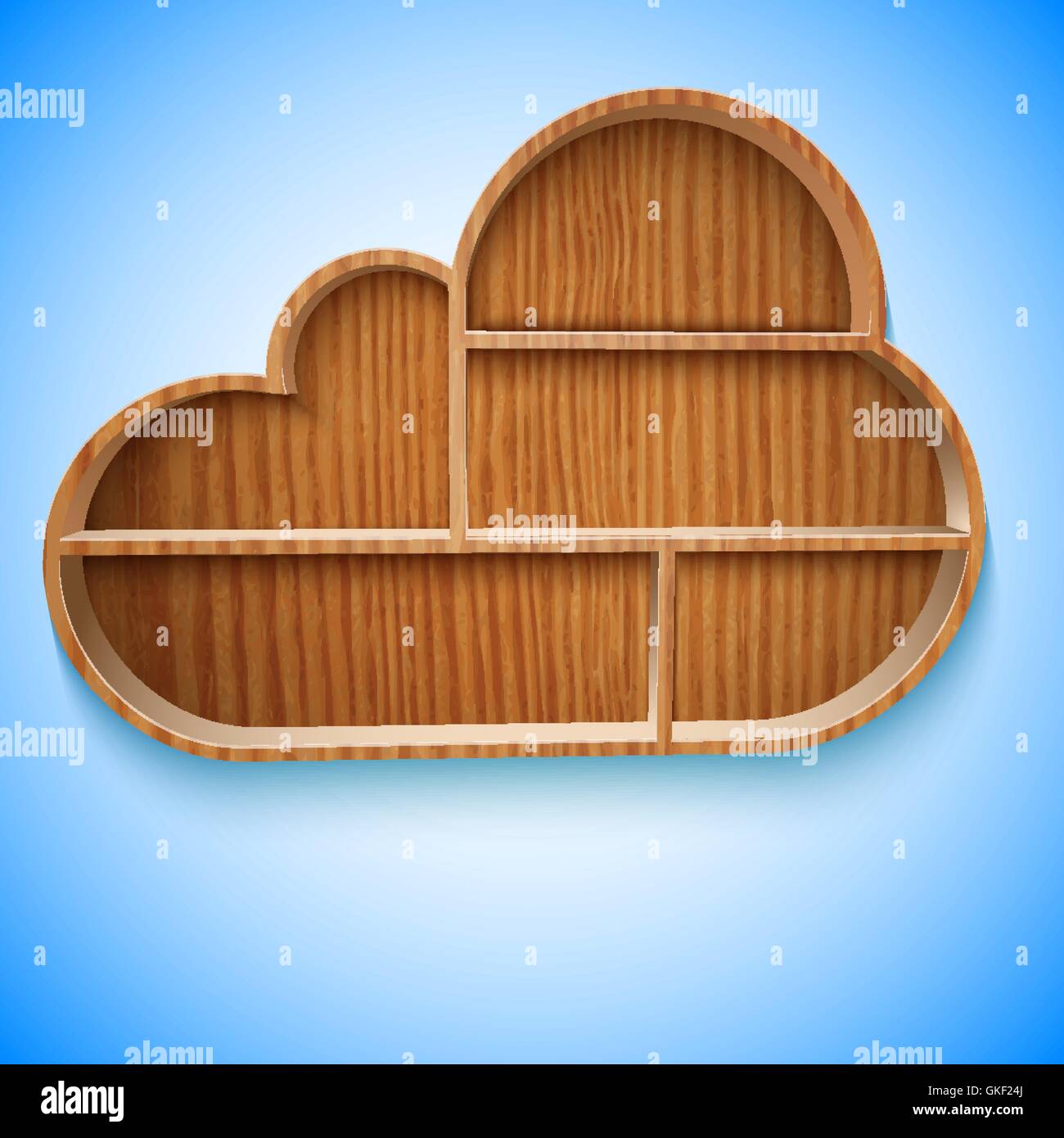 Cloud wood shelves and shelf design on wall, vector illustration Stock ...