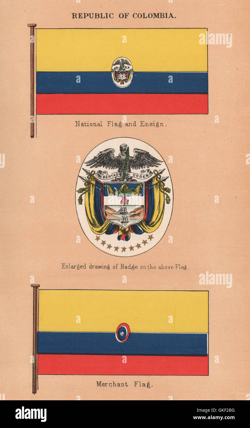 COLOMBIA FLAGS. National flag & Ensign. Enlarged badge. Merchant Flag ...