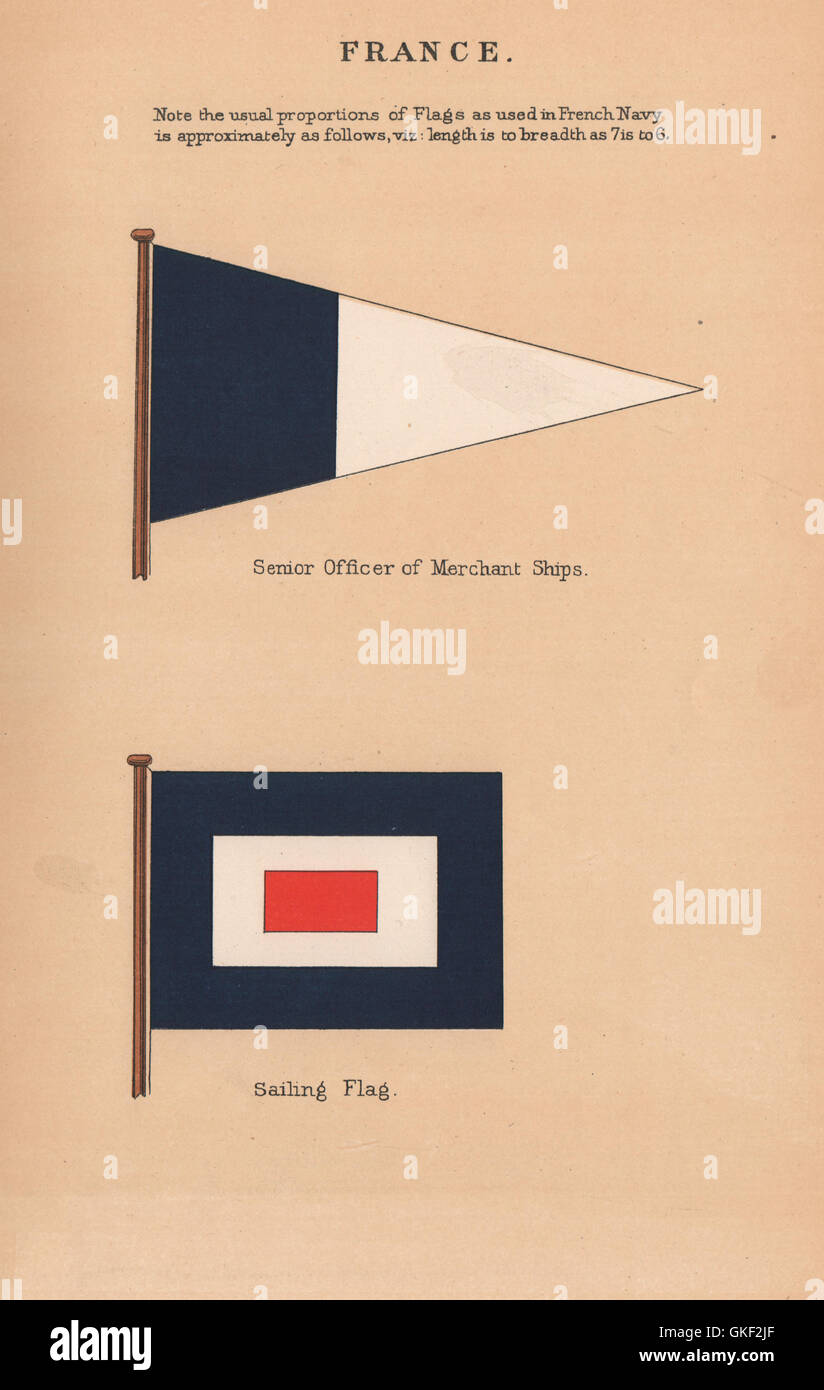 FRANCE FLAGS. Senior Officer of Merchant Ships. Sailing Flag, old print ...