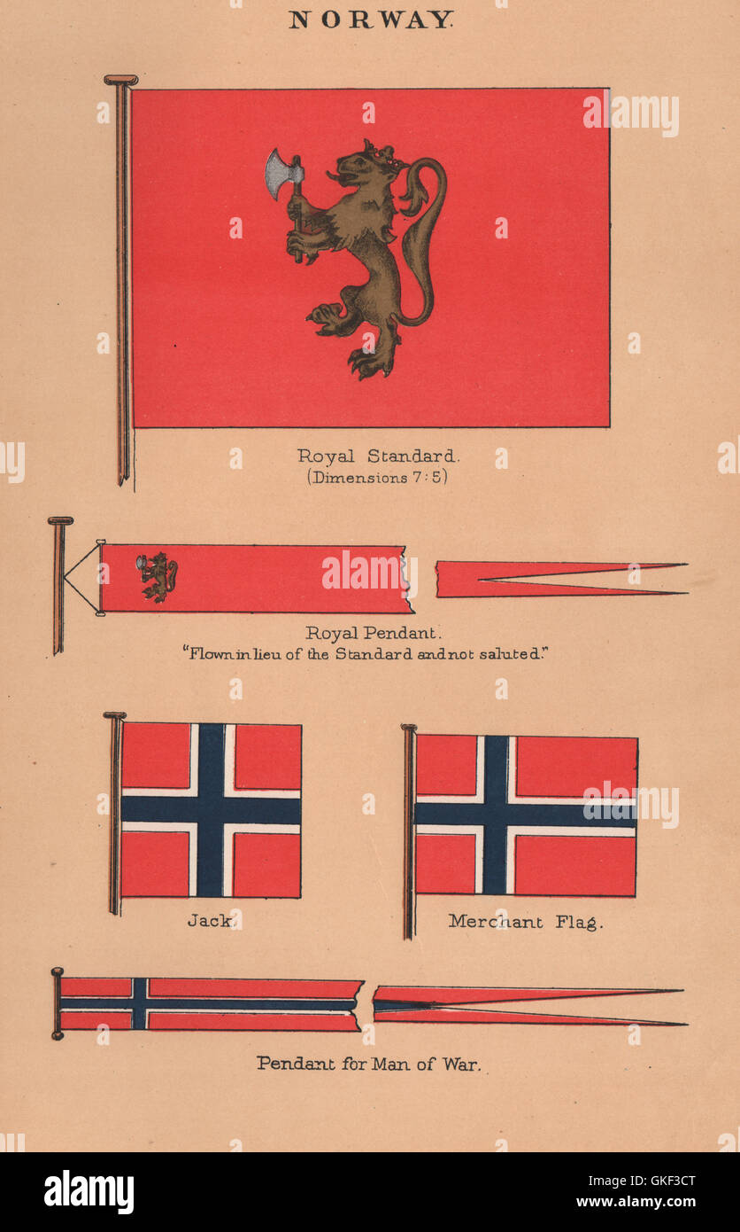 NORWAY FLAGS. Royal Standard & Pendant. Jack. Merchant Flag. Man of War ...