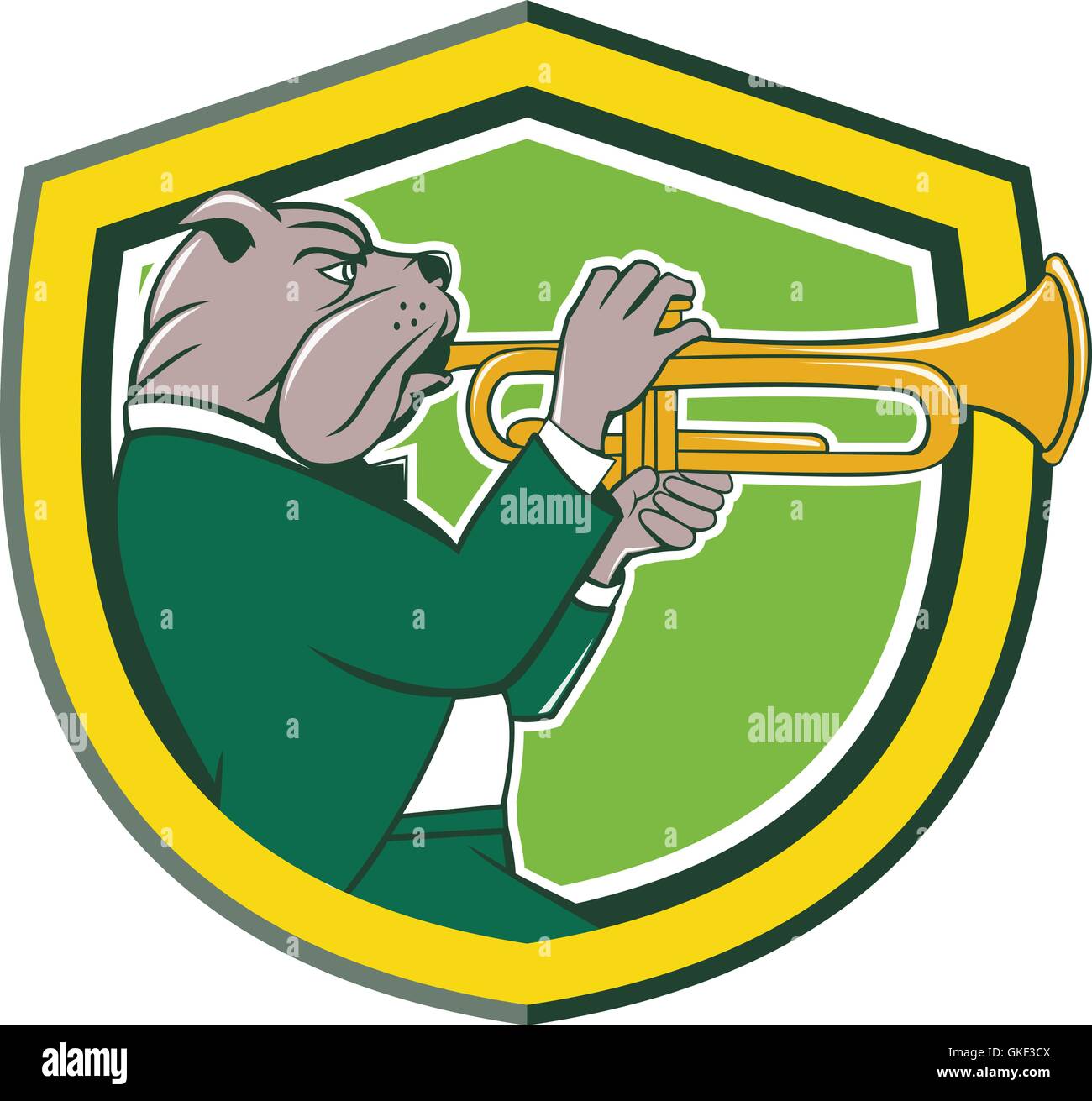 Bulldog Blowing Trumpet Side Shield Cartoon Stock Vector Image & Art ...