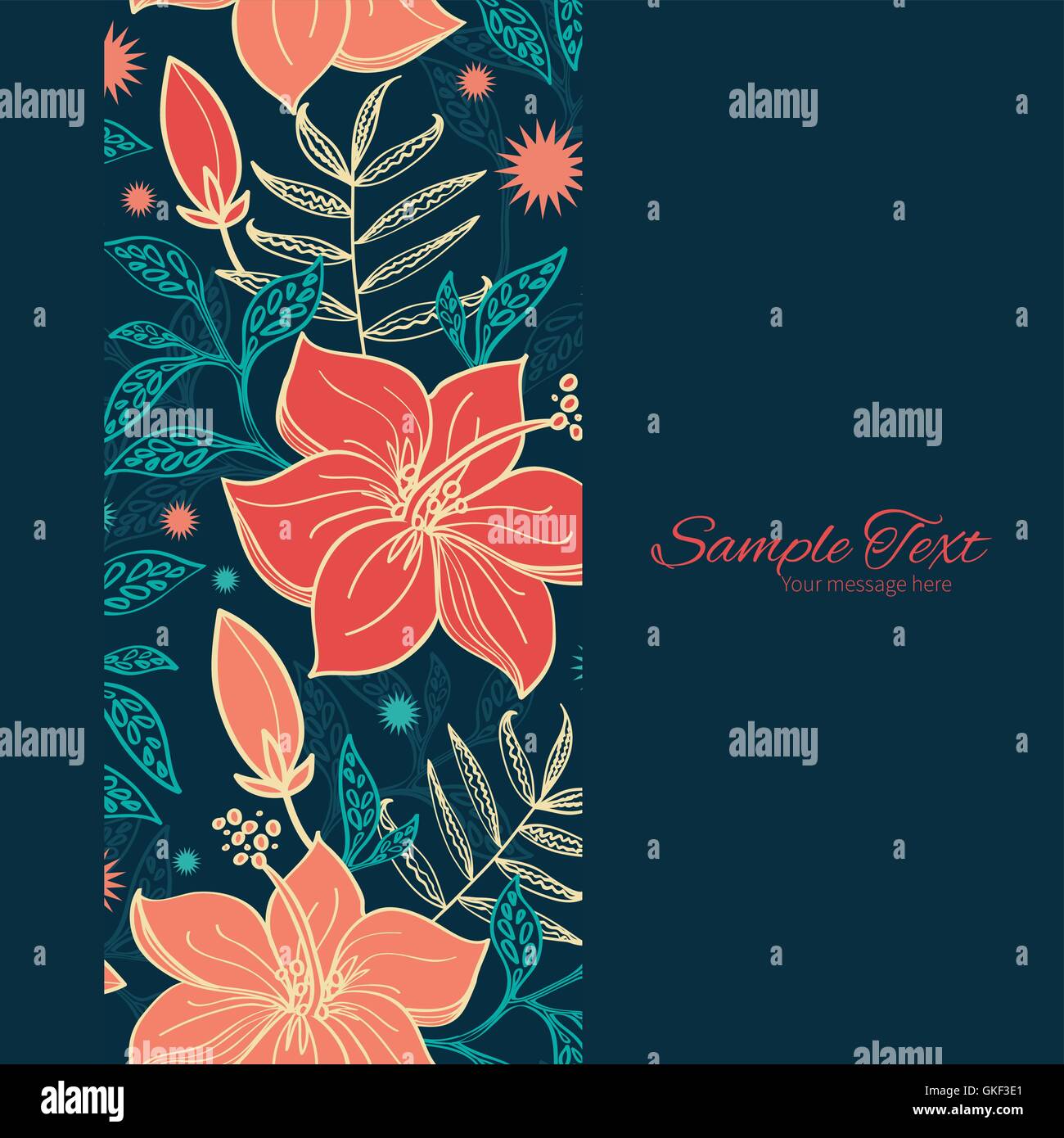 Vector vibrant tropical hibiscus flowers vertical frame seamless Stock ...