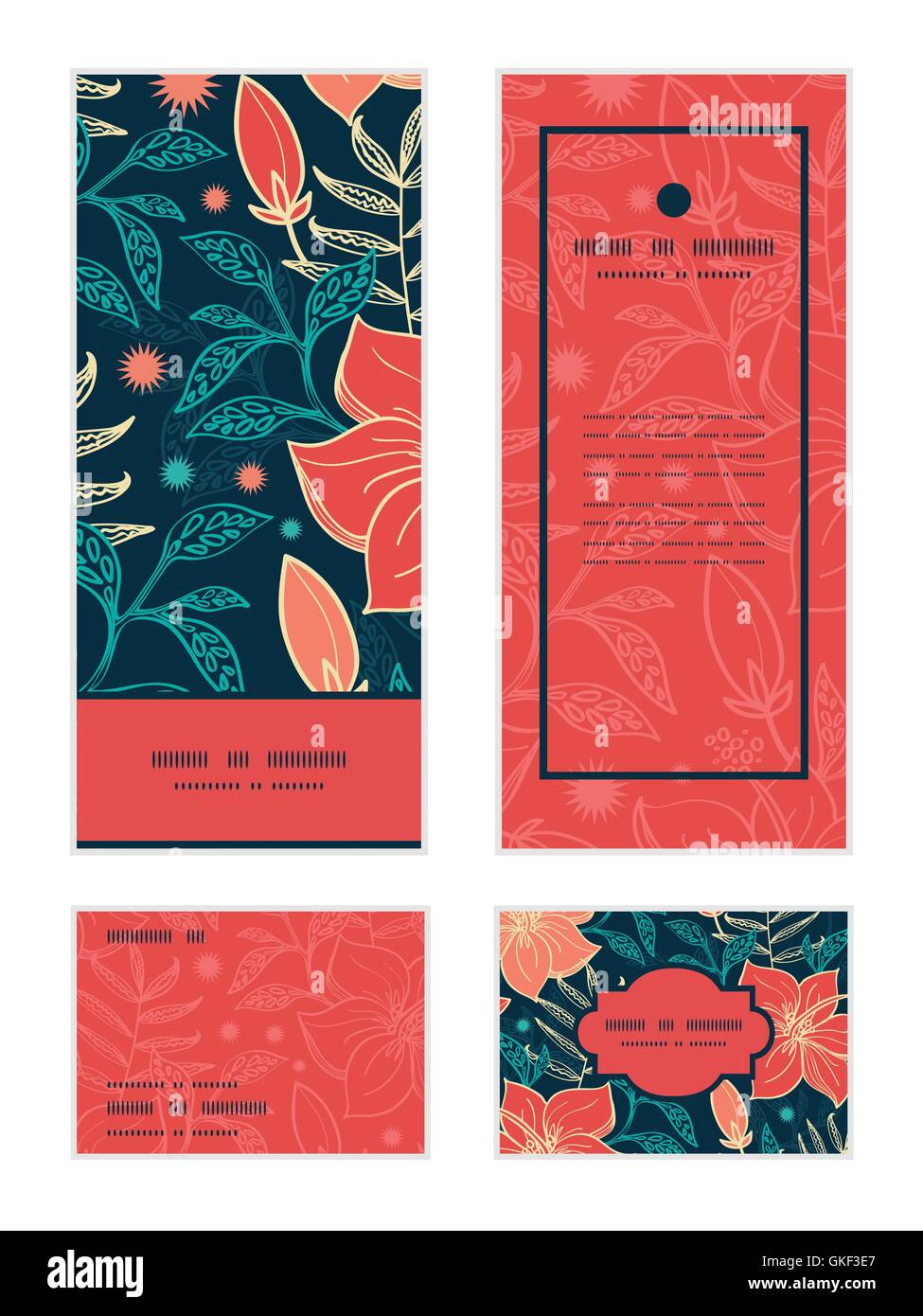 Vector vibrant tropical hibiscus flowers vertical frame pattern Stock ...