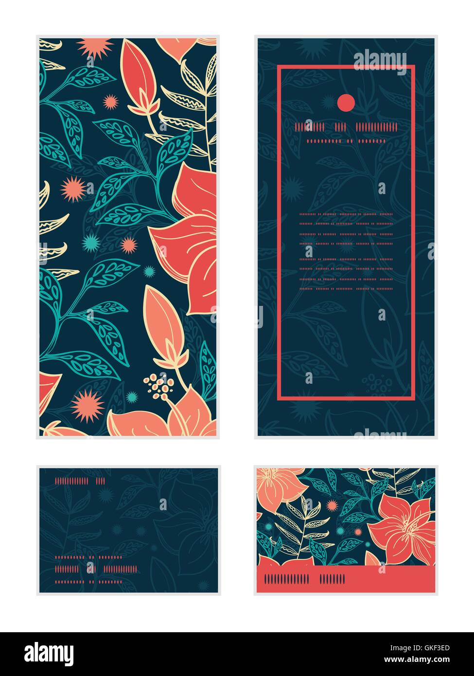 Vector vibrant tropical hibiscus flowers vertical frame pattern Stock ...