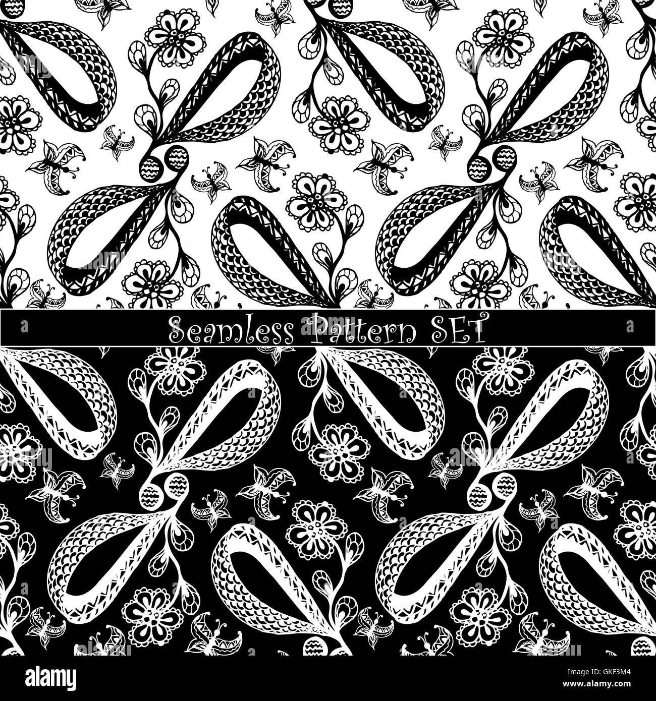 Seamless pattern vector flowers Black and White Stock Photos & Images ...