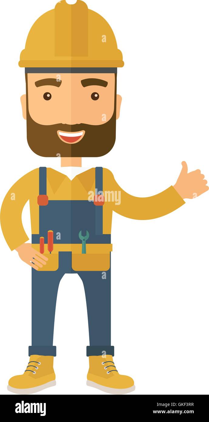 Illustration of a happy carpenter wearing hard hat and overalls Stock ...