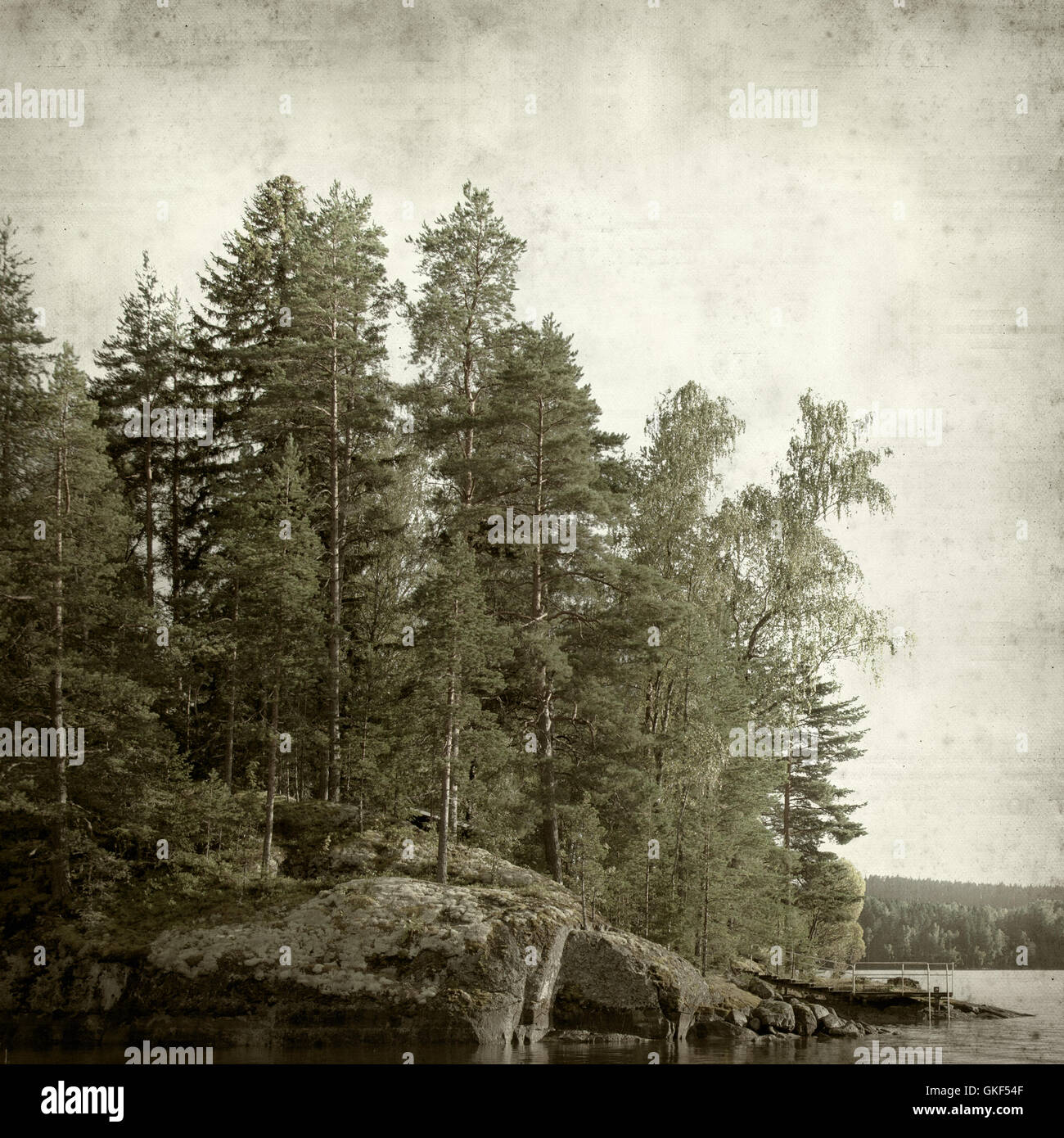 textured old paper background with landscape of Finland Stock Photo - Alamy
