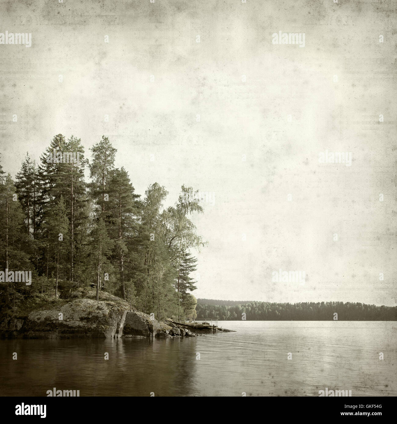 textured old paper background with landscape of Finland Stock Photo - Alamy
