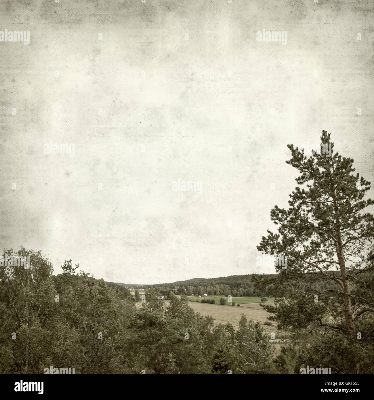 textured old paper background with landscape of Finland Stock Photo - Alamy