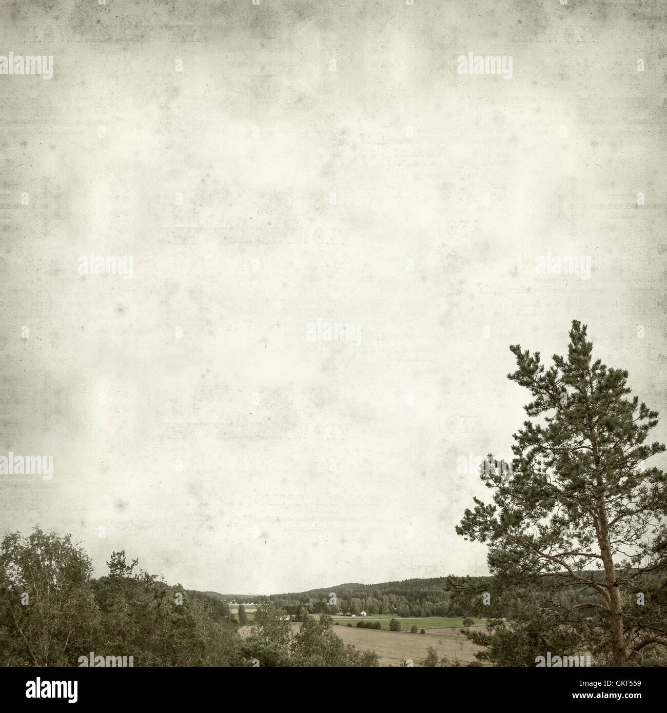 textured old paper background with landscape of Finland Stock Photo - Alamy