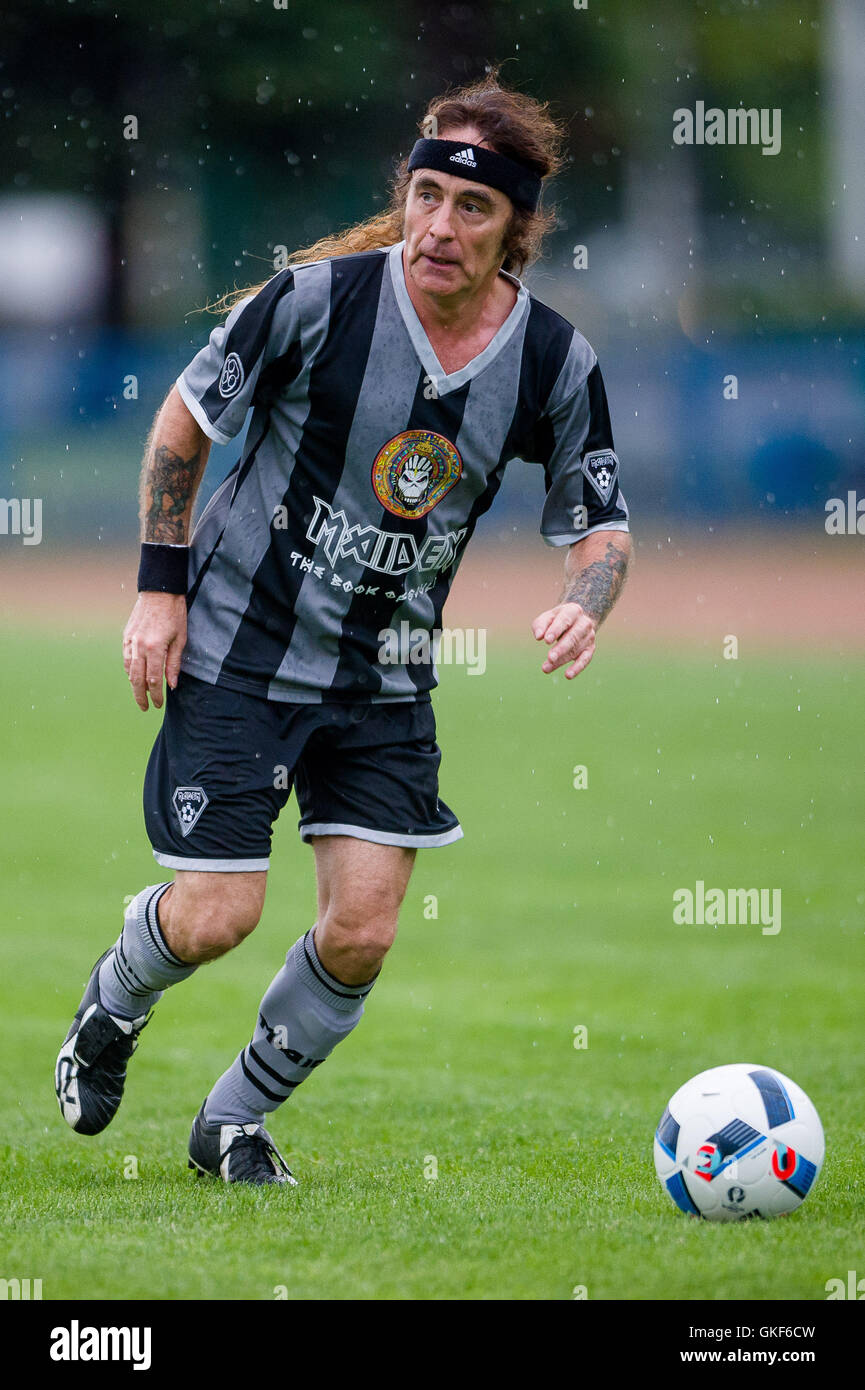 Steve Harris of Iron Maiden plays in a friendly football match against ...