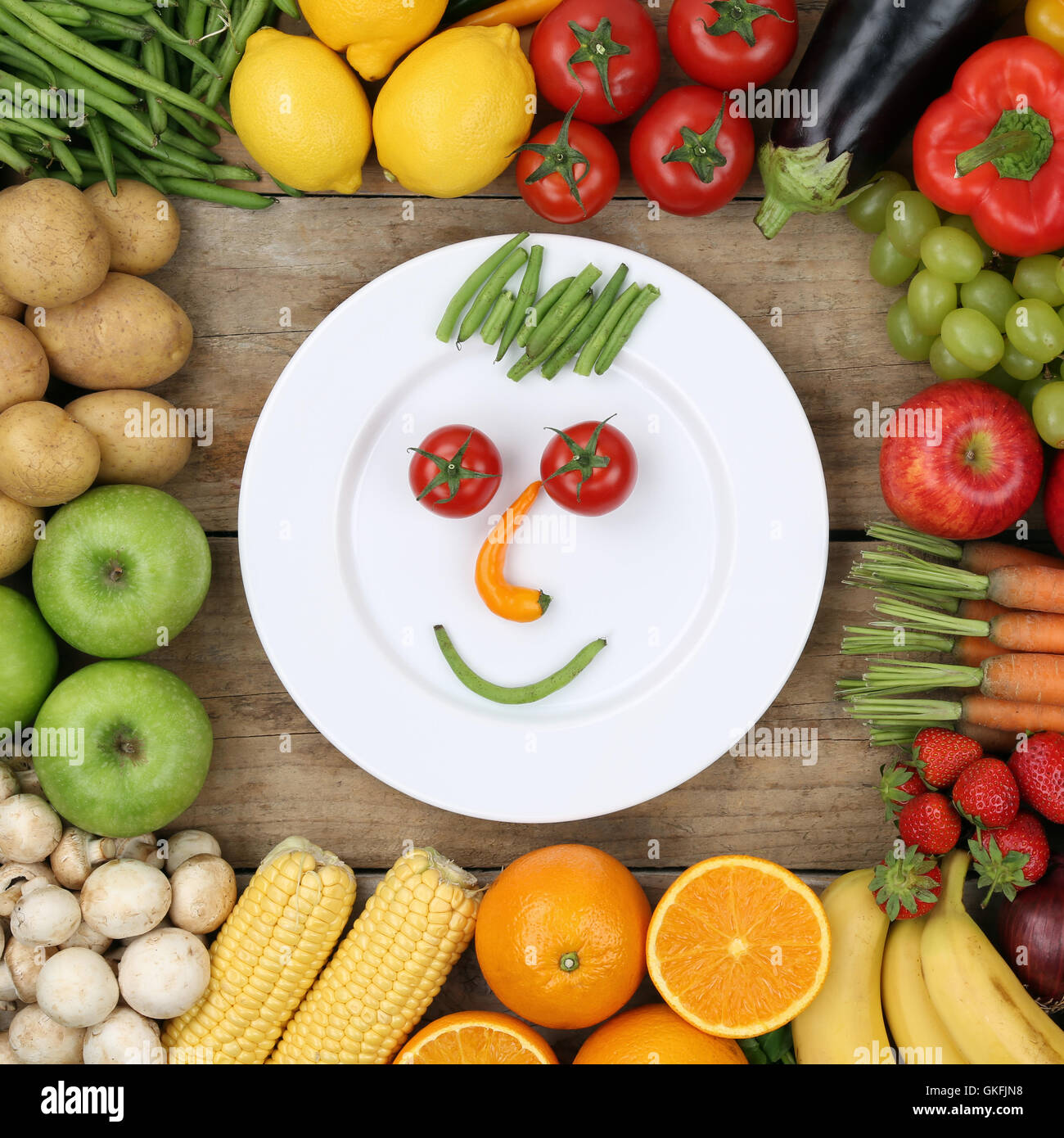 healthy vegan diet laughing face made of vegetables Stock Photo - Alamy