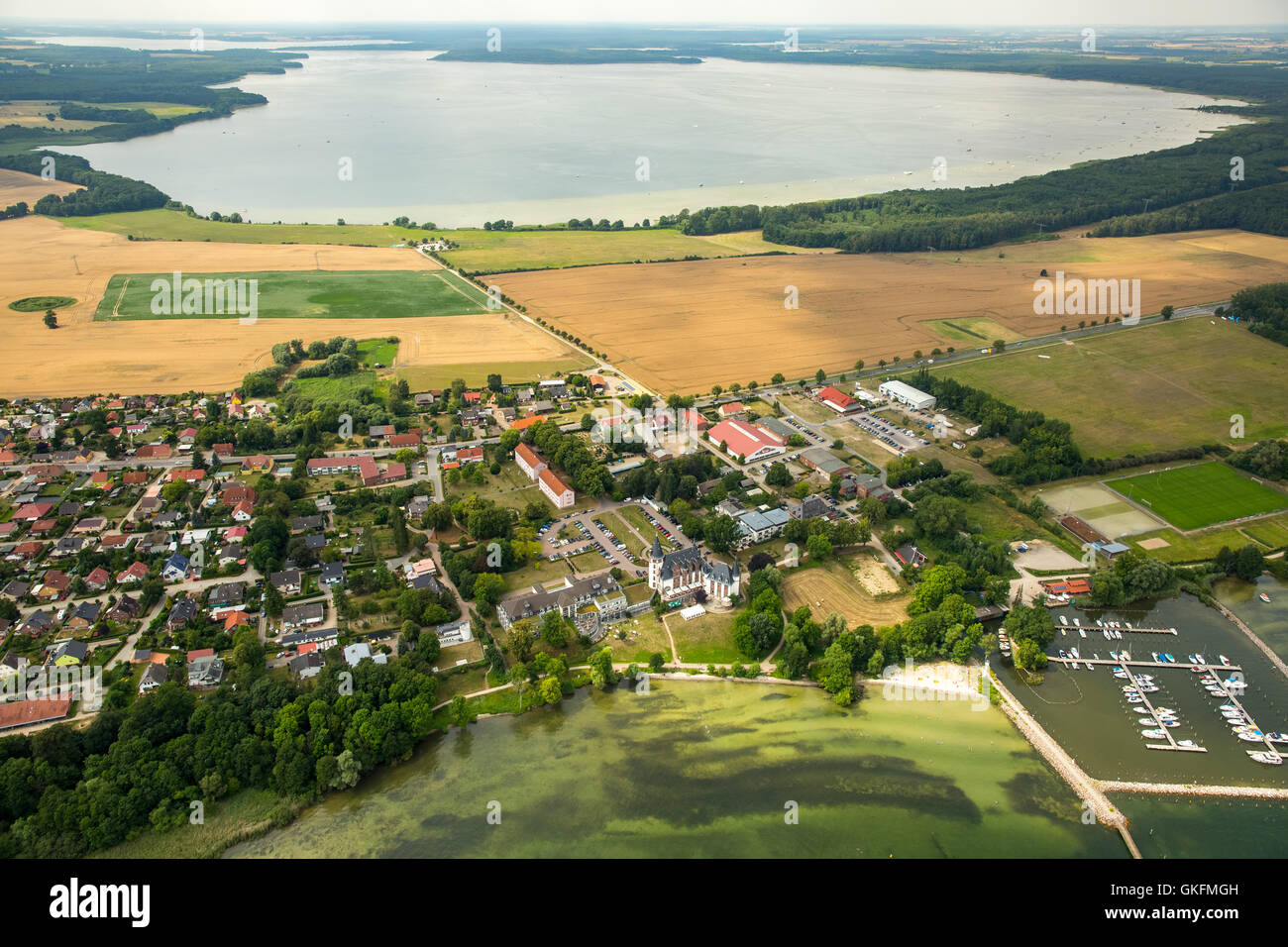 Aerial view, Schloss Klink with mansion in Neo-Renaissance style at the ...