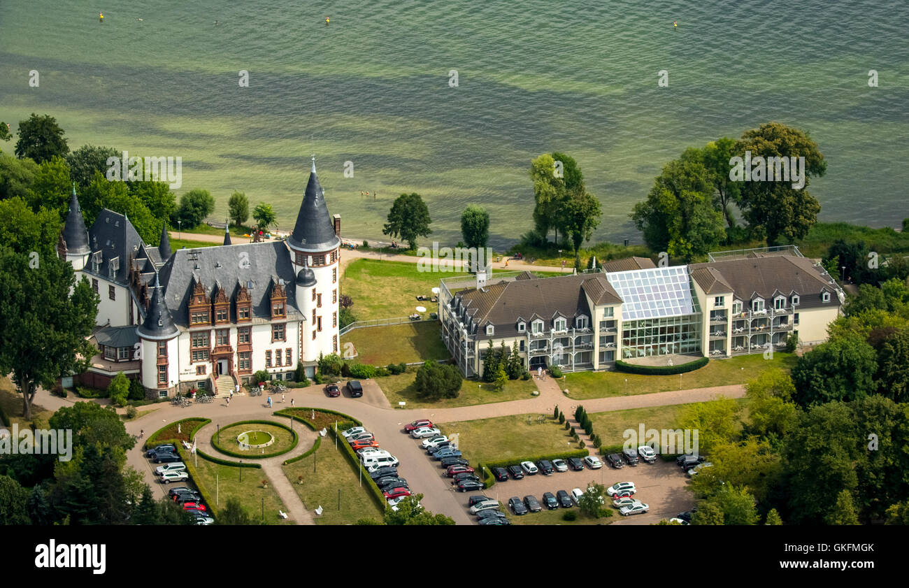 Aerial view, Schloss Klink with mansion in Neo-Renaissance style at the ...