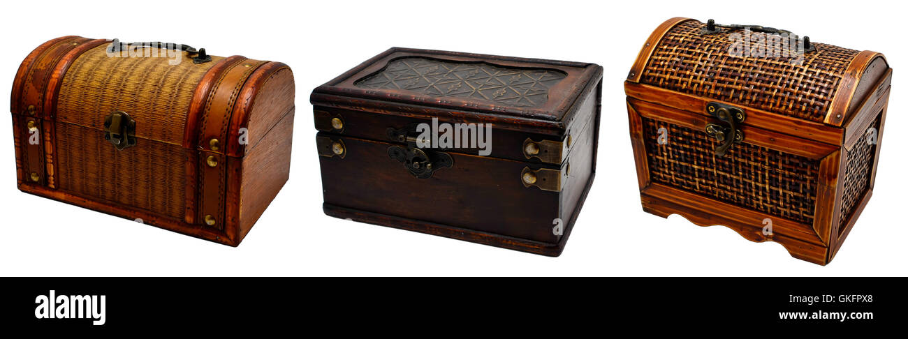 three old chests isolated on white Stock Photo - Alamy