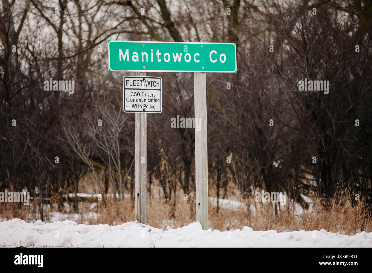 A Manitowoc County sign in the state of Wisconsin posted along a two ...